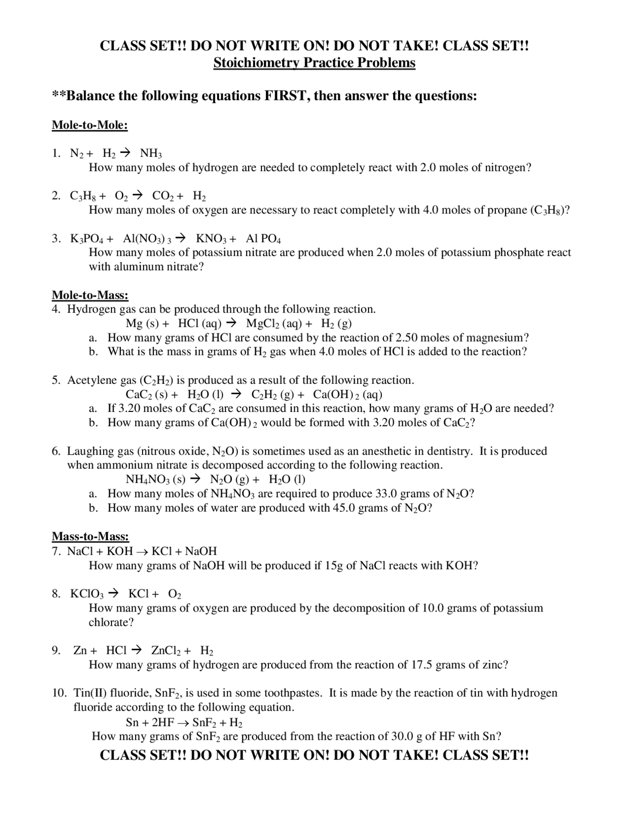 Stoichiometry Practice Problems | Slides Stoichiometry | Docsity