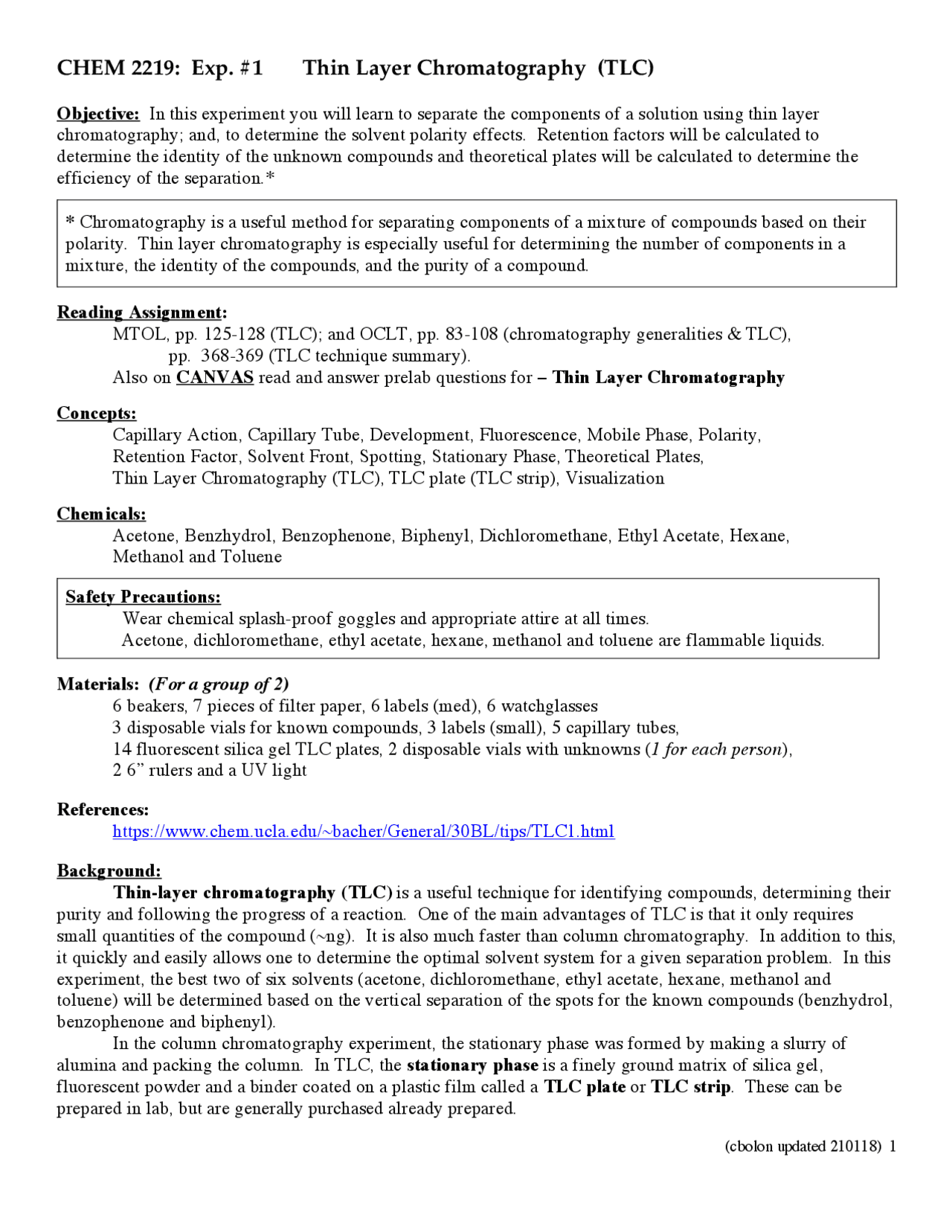 CHEM 2219: Exp. #1 Thin Layer Chromatography (TLC) | Schemes and Mind ...