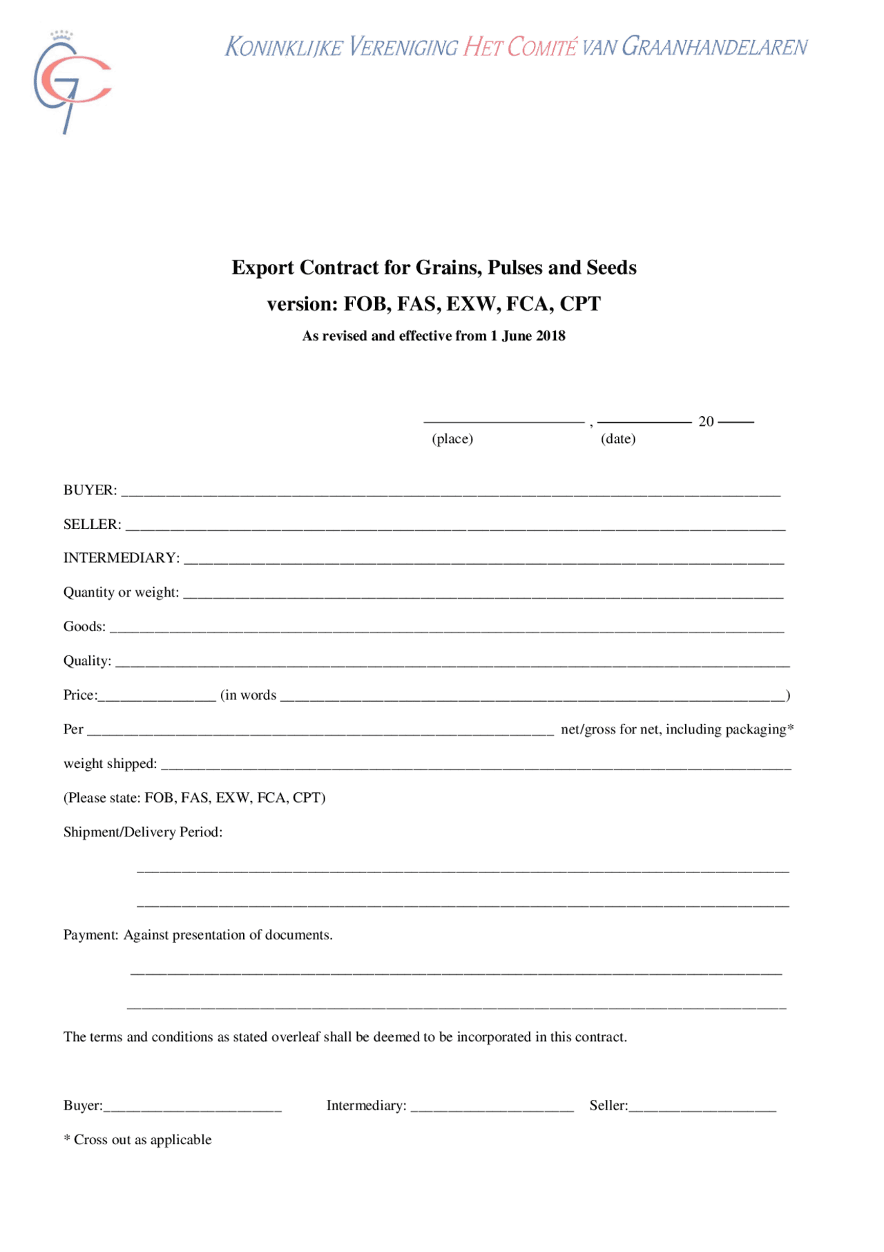 DRAFT Export Contract for Grains, Pulses and Seeds version | Study ...