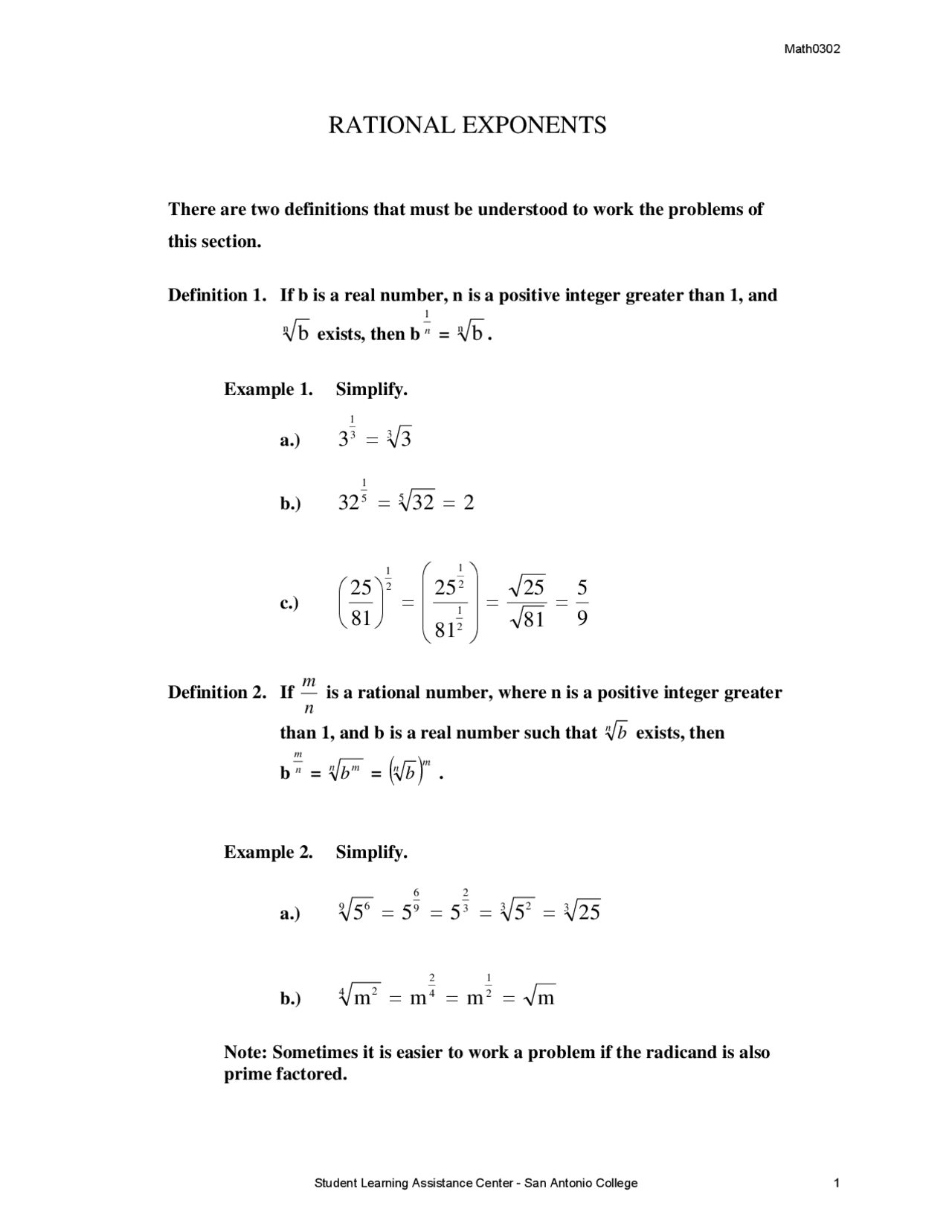 Rational Exponents | Exercises Algebra | Docsity