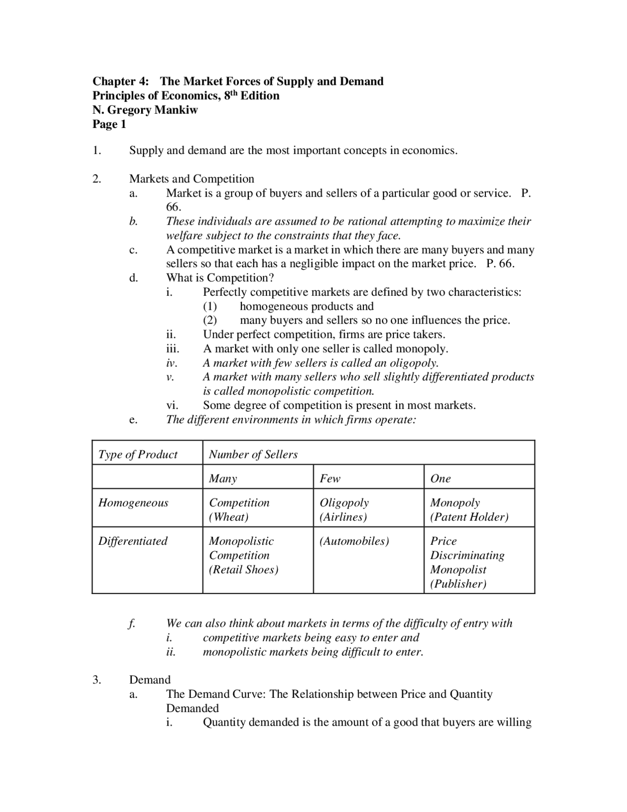 Chapter 4: The Market Forces of Supply and Demand | Lecture notes ...