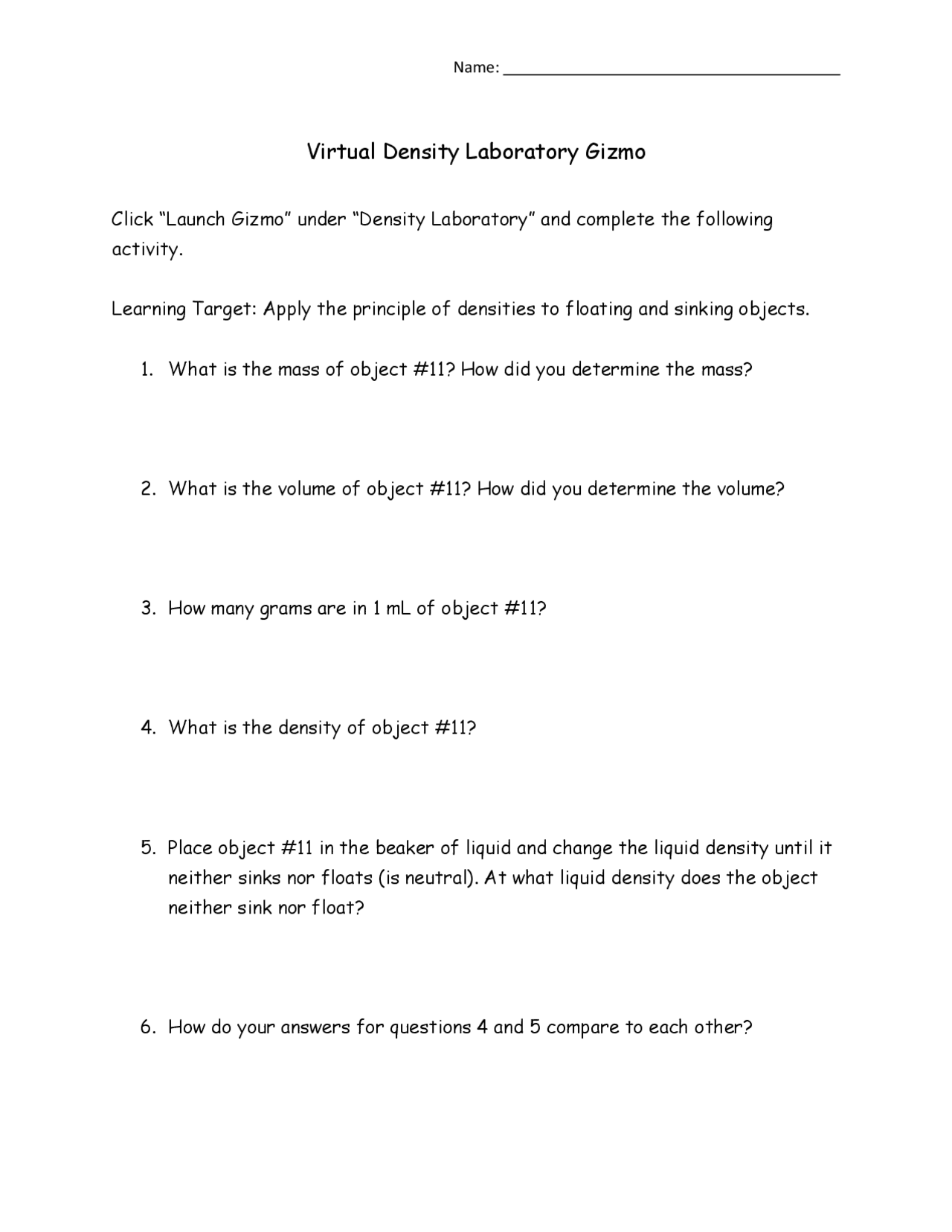 Virtual Density Laboratory Gizmo Lecture Notes Advanced Physics Docsity
