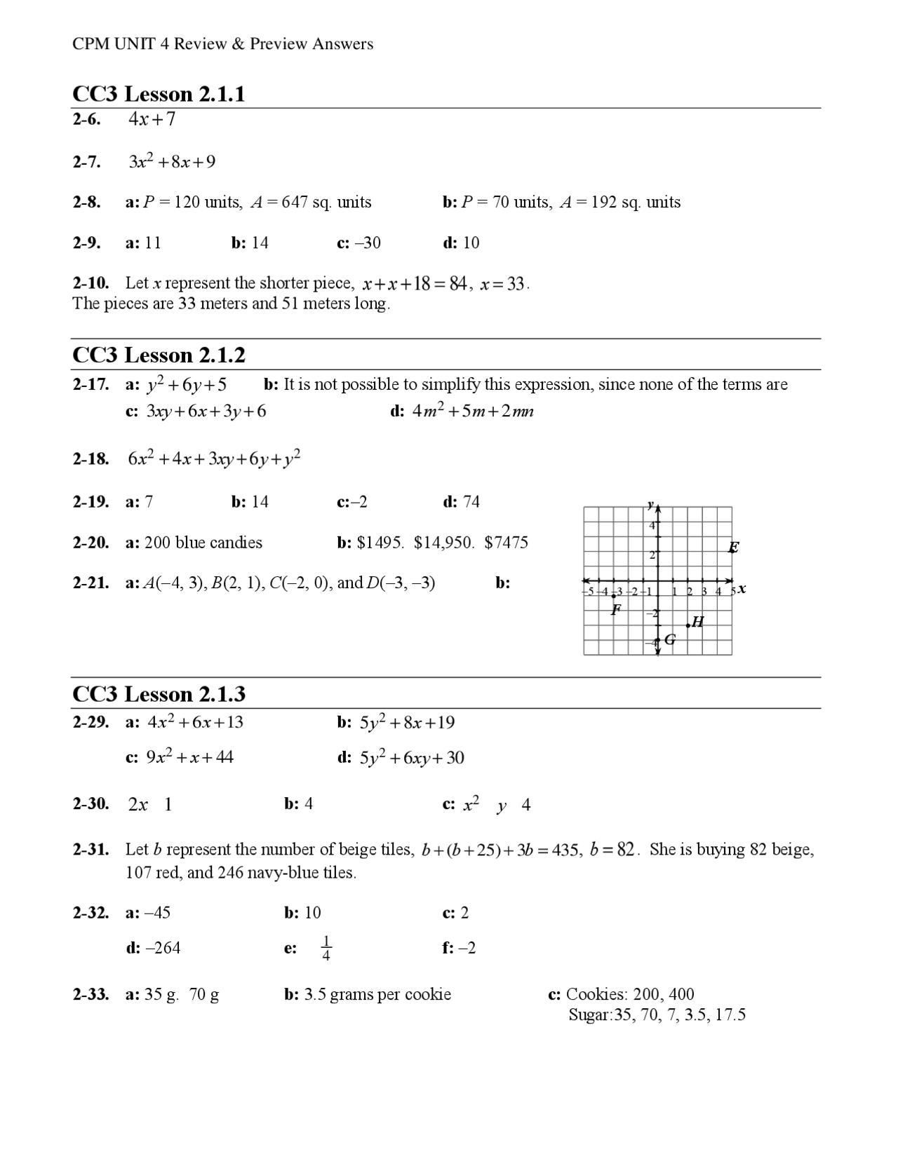 CC3 Lesson 2.1.1 CC3 Lesson 2.1.2 CC3 Lesson 2.1.3 | Exercises ...