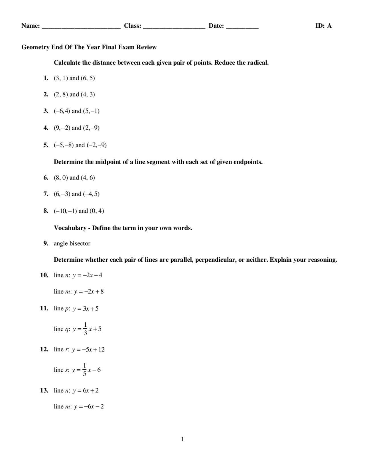 Geometry Final Exam Reviewtst Summaries Geometry Docsity