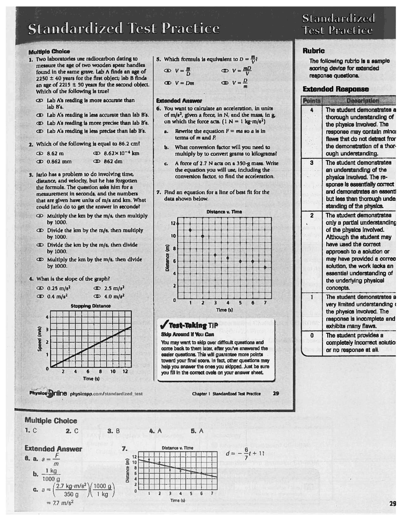 Physics Concepts: Test Practice with Multiple Choice & Extended ...
