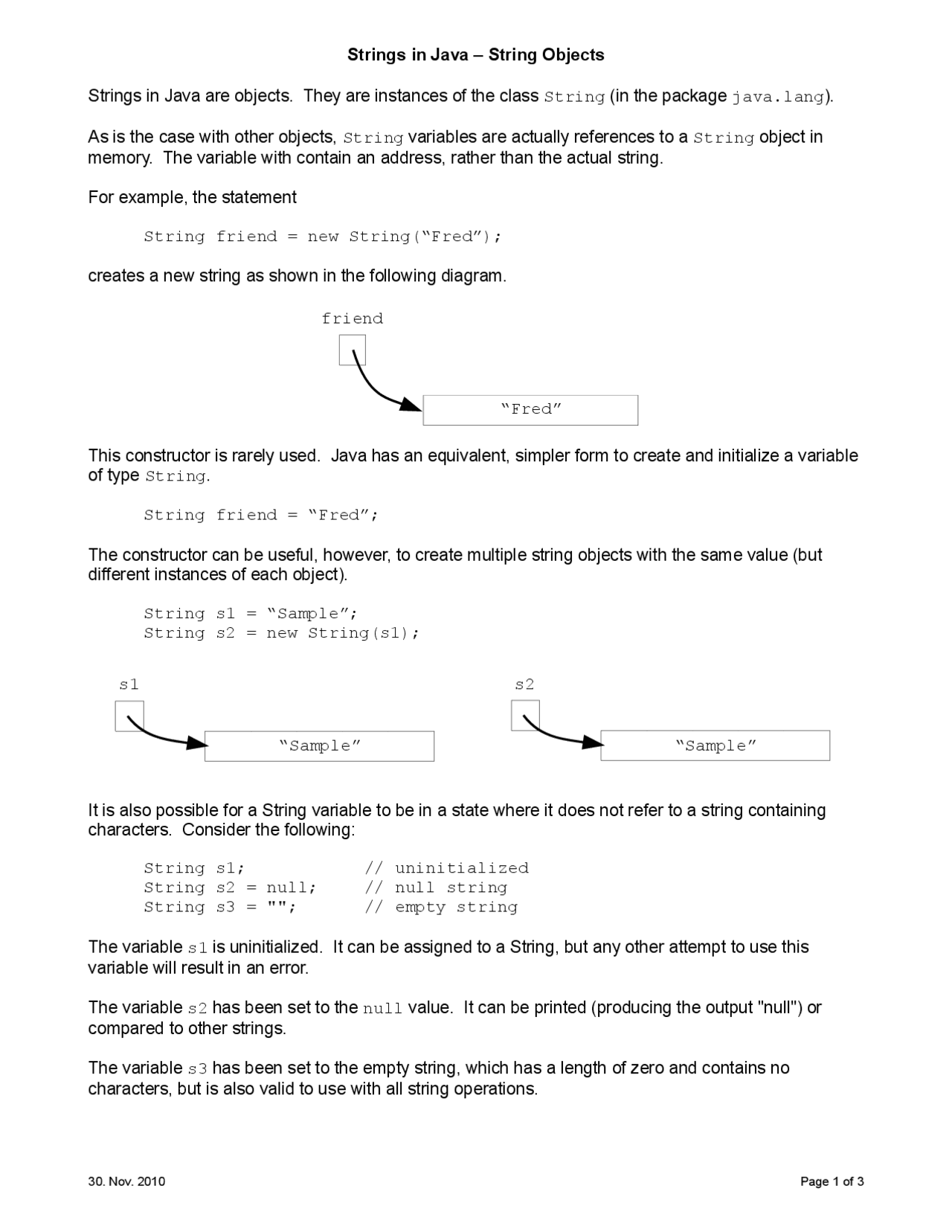 Strings In Java String Objects Exams Java Programming Docsity