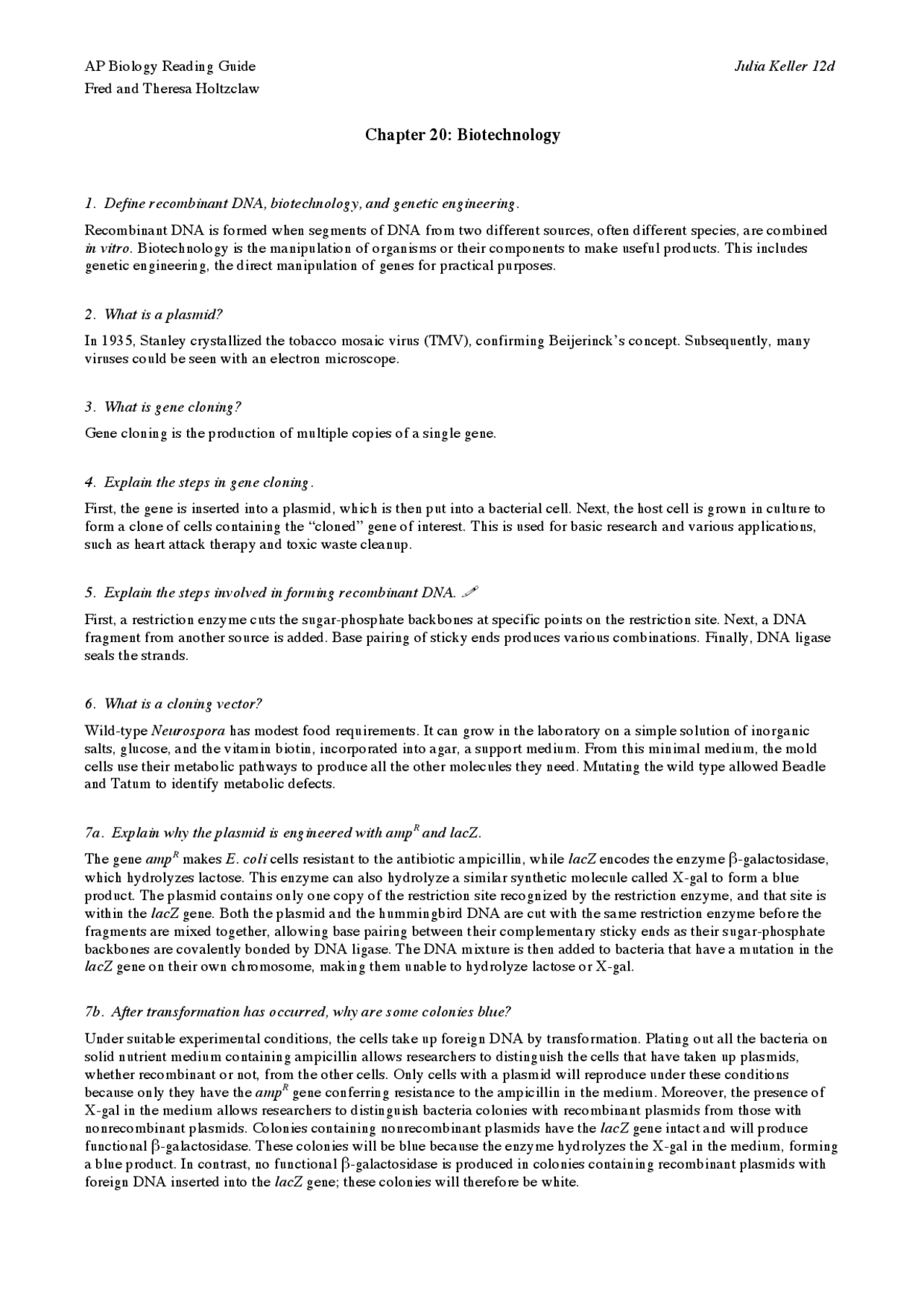 Chapter 20 Biotechnology Schemes And Mind Maps Biology Docsity