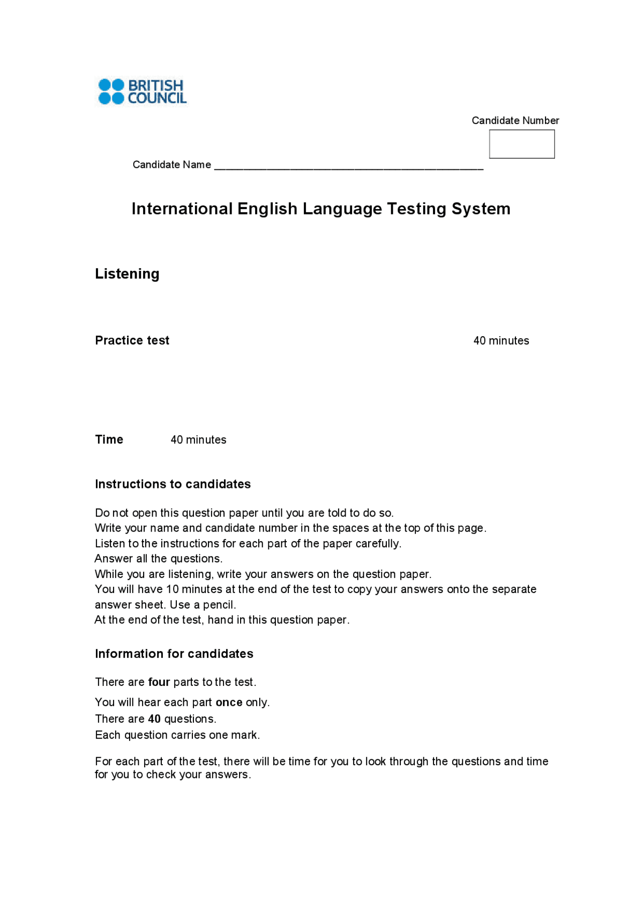 International English Language Testing System Lecture Notes English