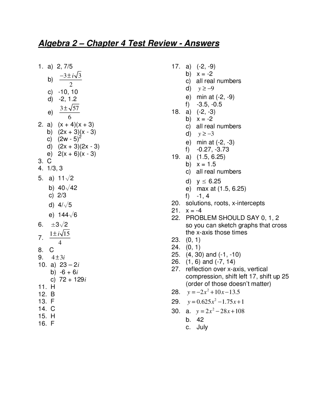 Algebra 2 Chapter 4 Test Review Schemes And Mind Maps Algebra Docsity Algebra 2 Chapter 4 Test Review Schemes And Mind Maps Algebra Docsity
