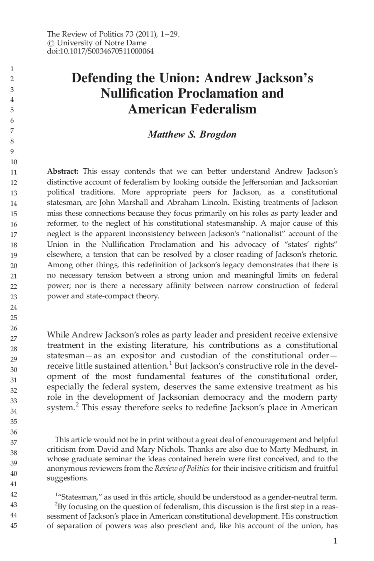 Defending the Union: Andrew Jackson's Nullification ... | Lecture notes ...