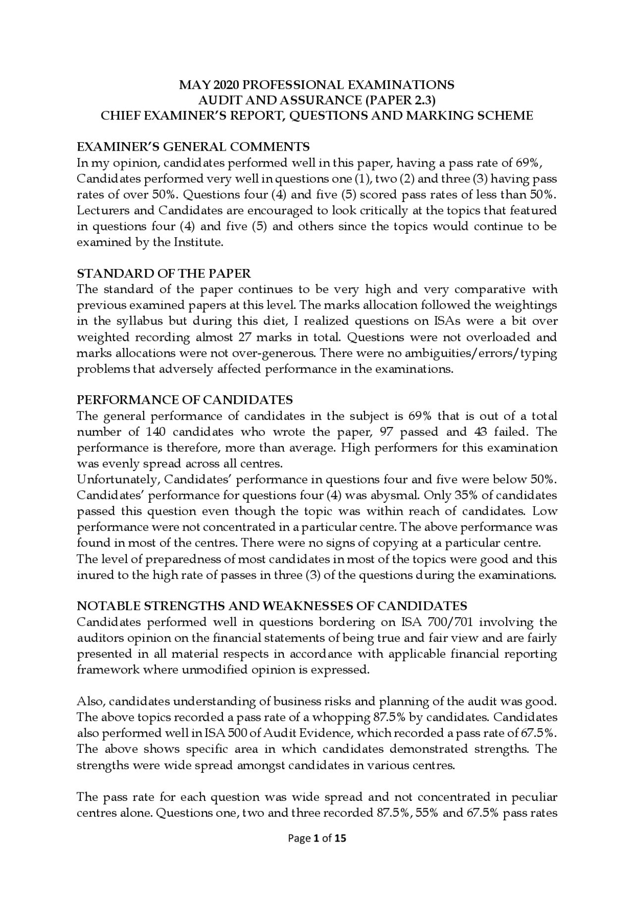May 2020 Audit And Assurance Paper 23pdf Lecture Notes Auditing