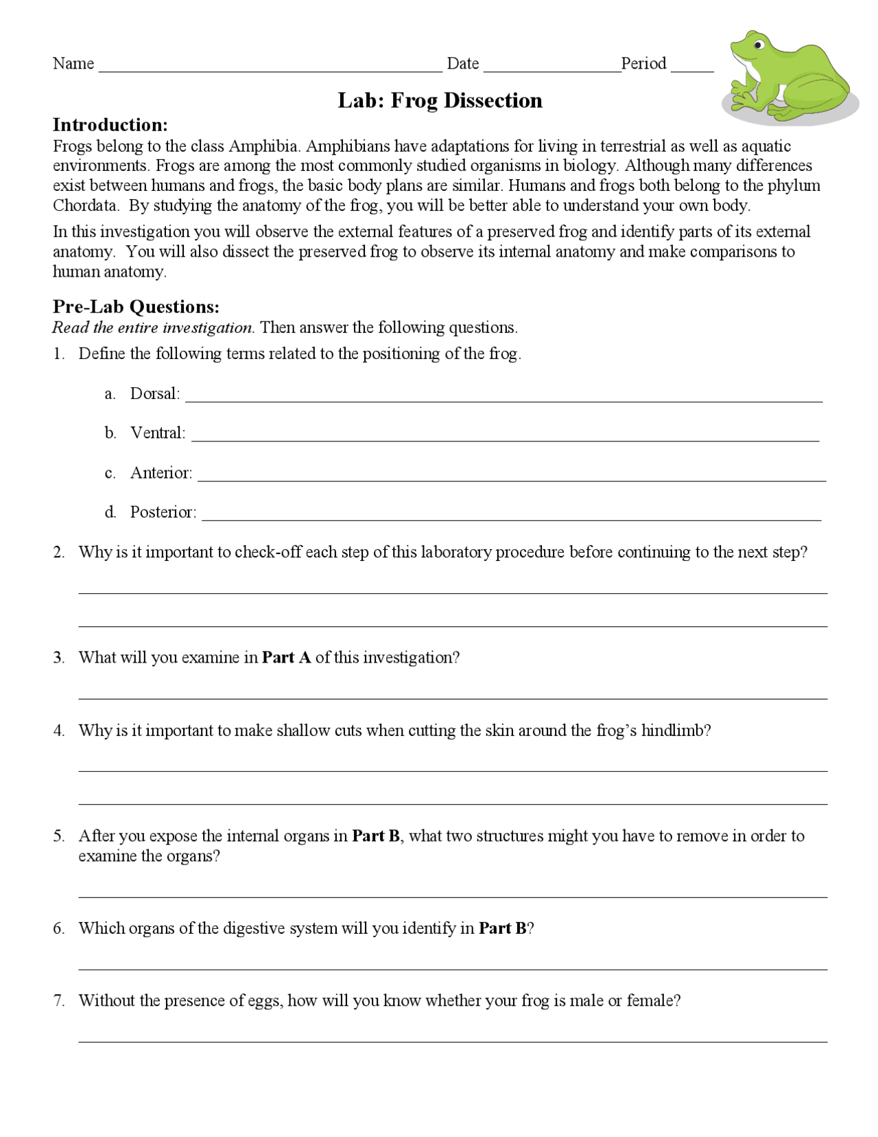 Lab: Frog Dissection | Lecture notes Anatomy | Docsity