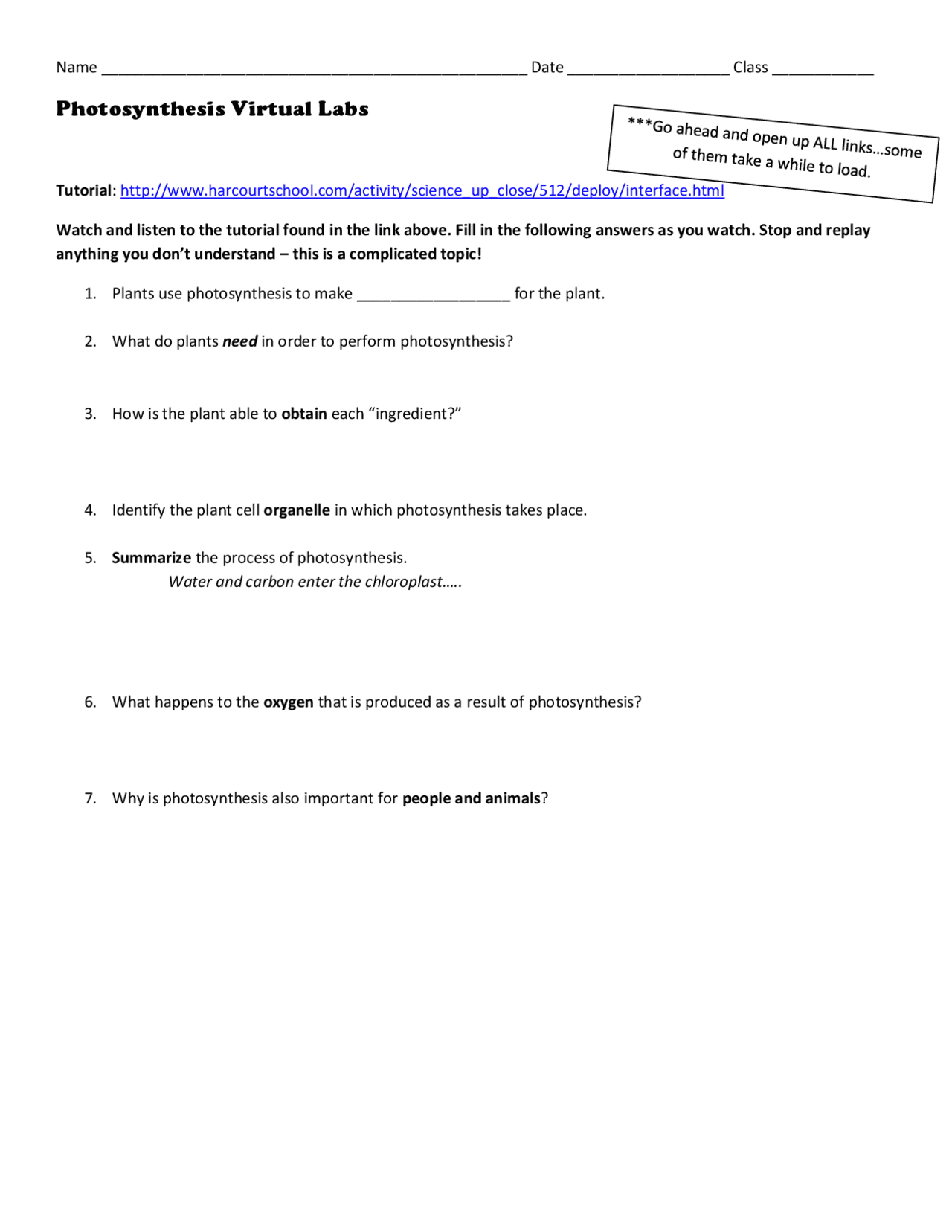 Photosynthesis Virtual Labs | Summaries Biology | Docsity