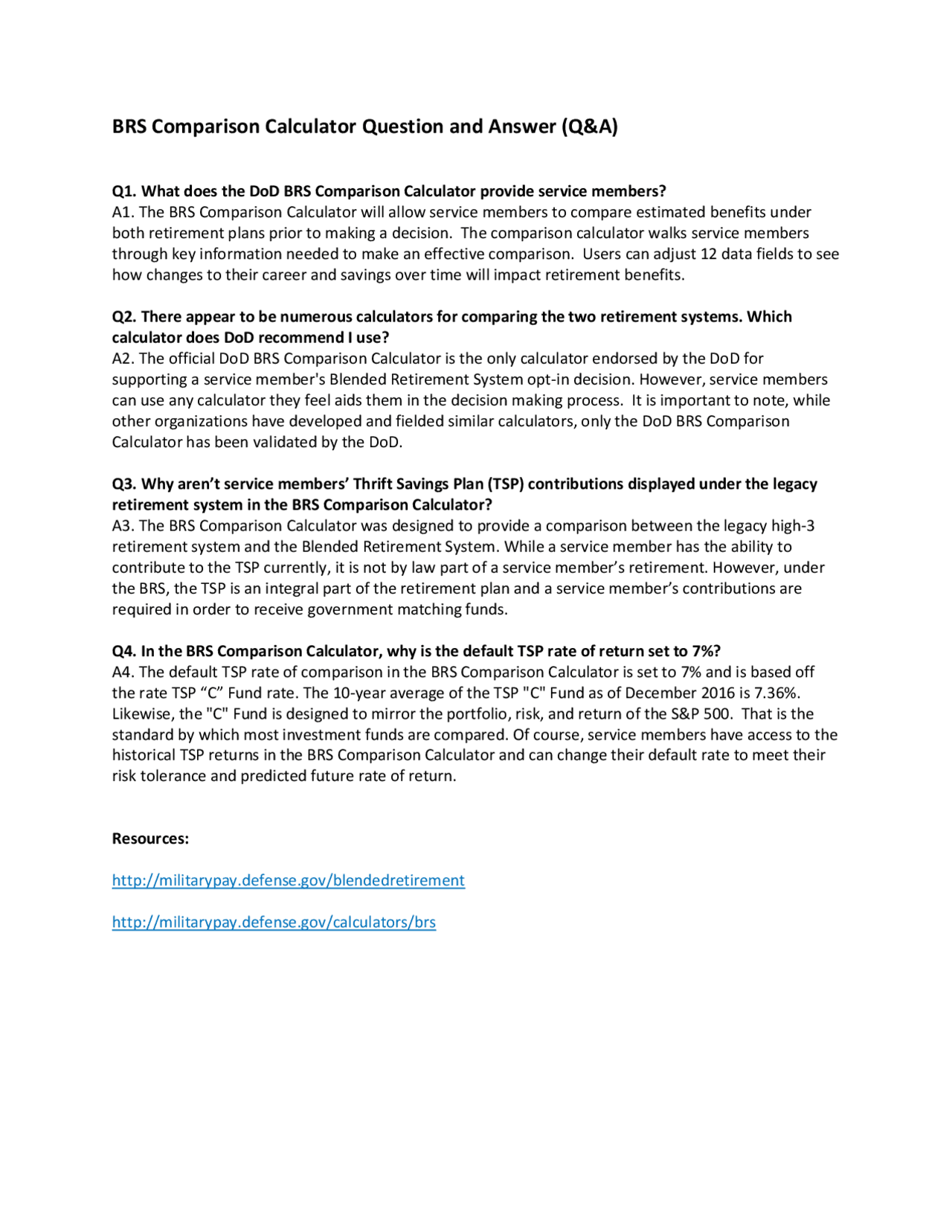 BRS Comparison Calculator Question and Answer (Q&A) | Lecture notes ...