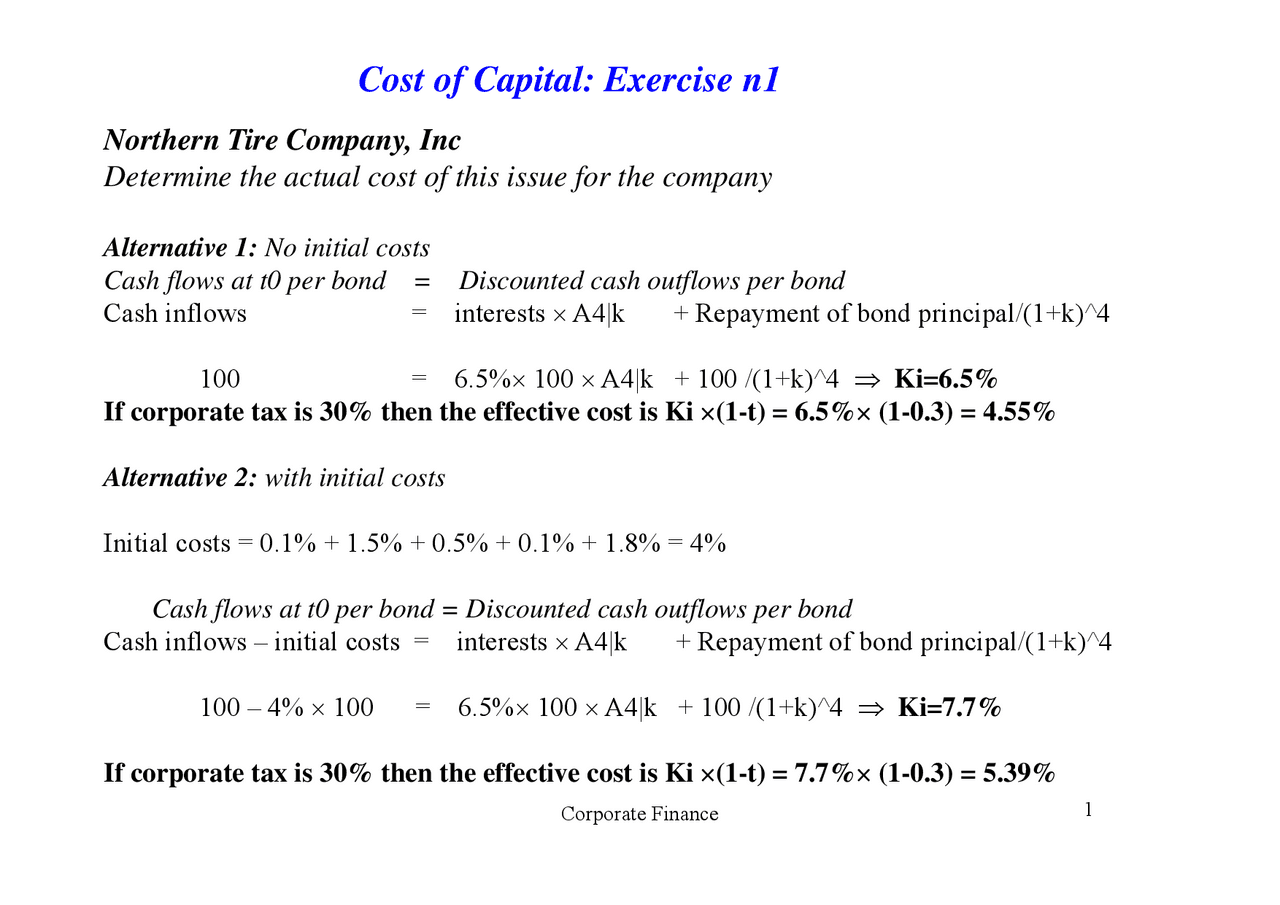 Cost of Capital: Exercise n1 | Study notes Corporate Finance - Docsity