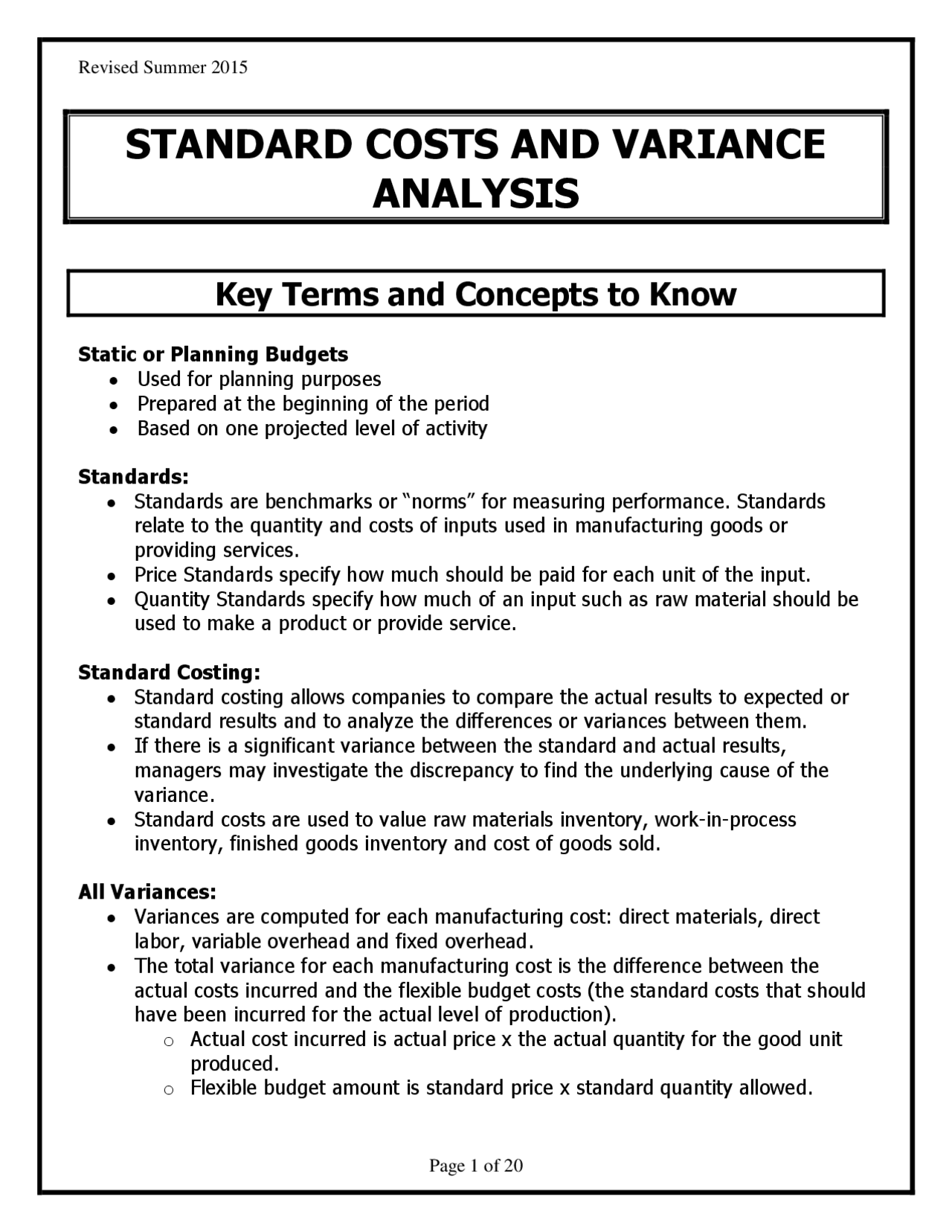 Standard costs and variance analysis | Lecture notes Cost Accounting ...