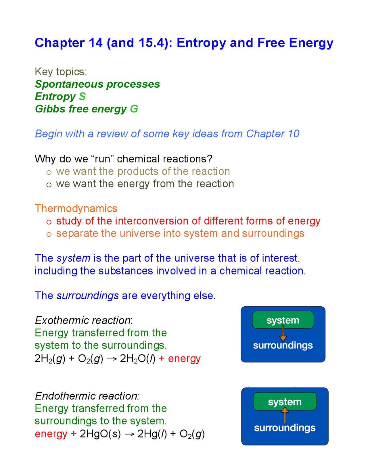Chapter 14 And 154 Entropy And Free Energy Lecture Notes