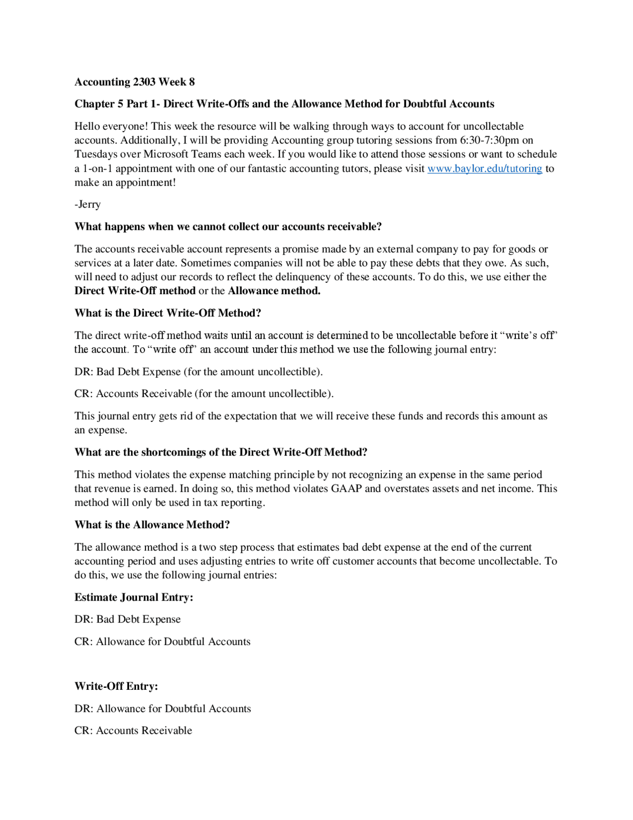 Accounting for Uncollectable Accounts: Direct Write-Offs vs. Allowance ...