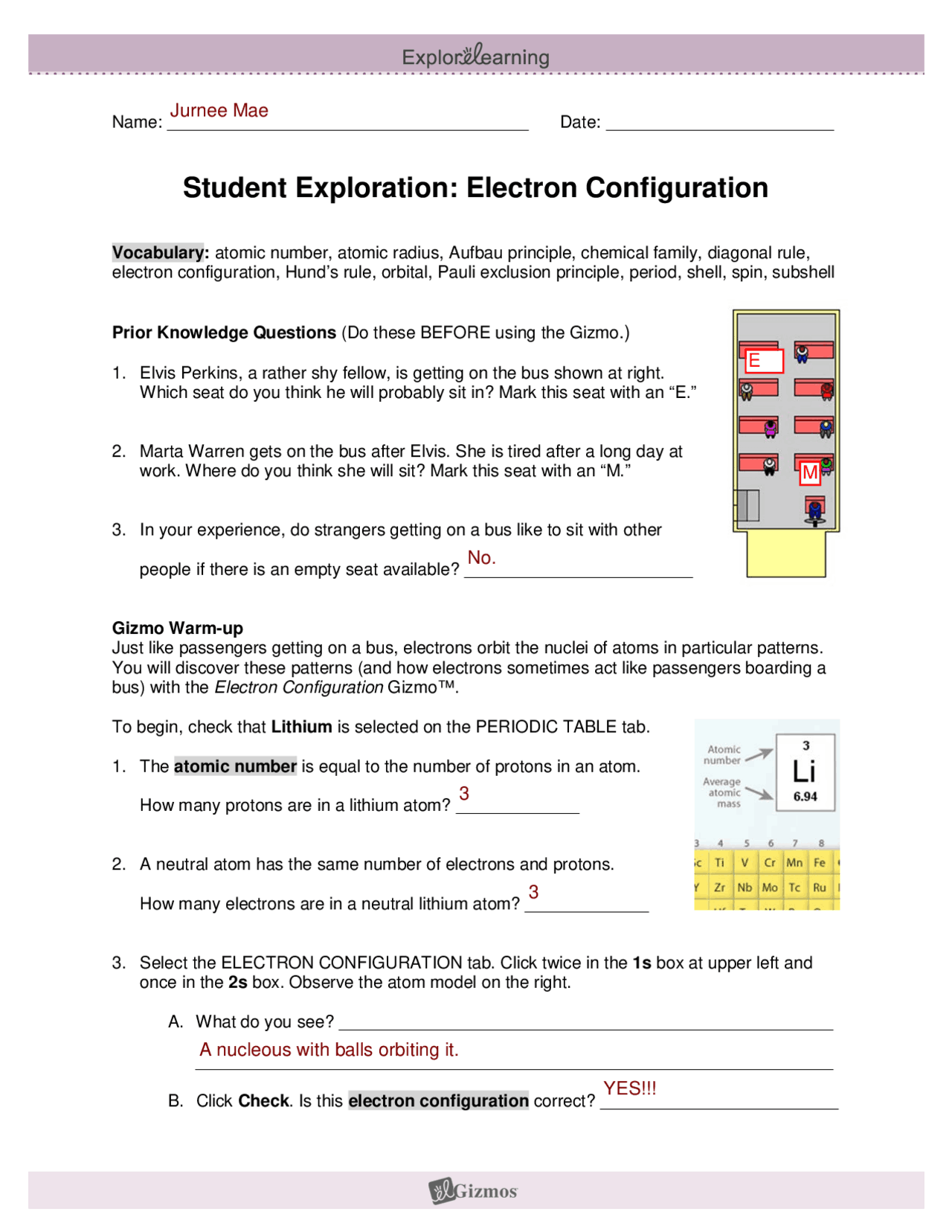 Student Exploration: Electron Configuration | Schemes and Mind Maps Chemistry - Docsity