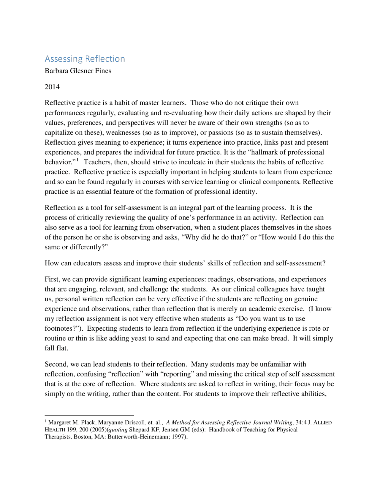 Assessing Reflection | Exams Technical English | Docsity