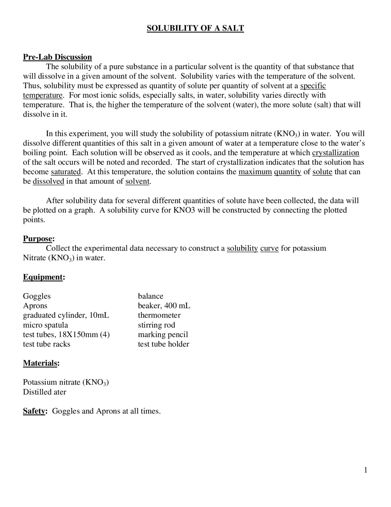 Solubility of a Salt | Schemes and Mind Maps Chemistry | Docsity