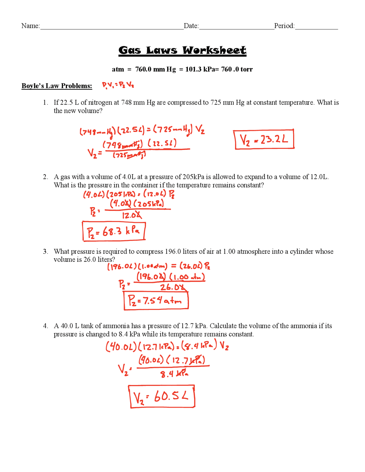 Gas Laws Worksheet: A Comprehensive Guide to Understanding Gas Behavior ...