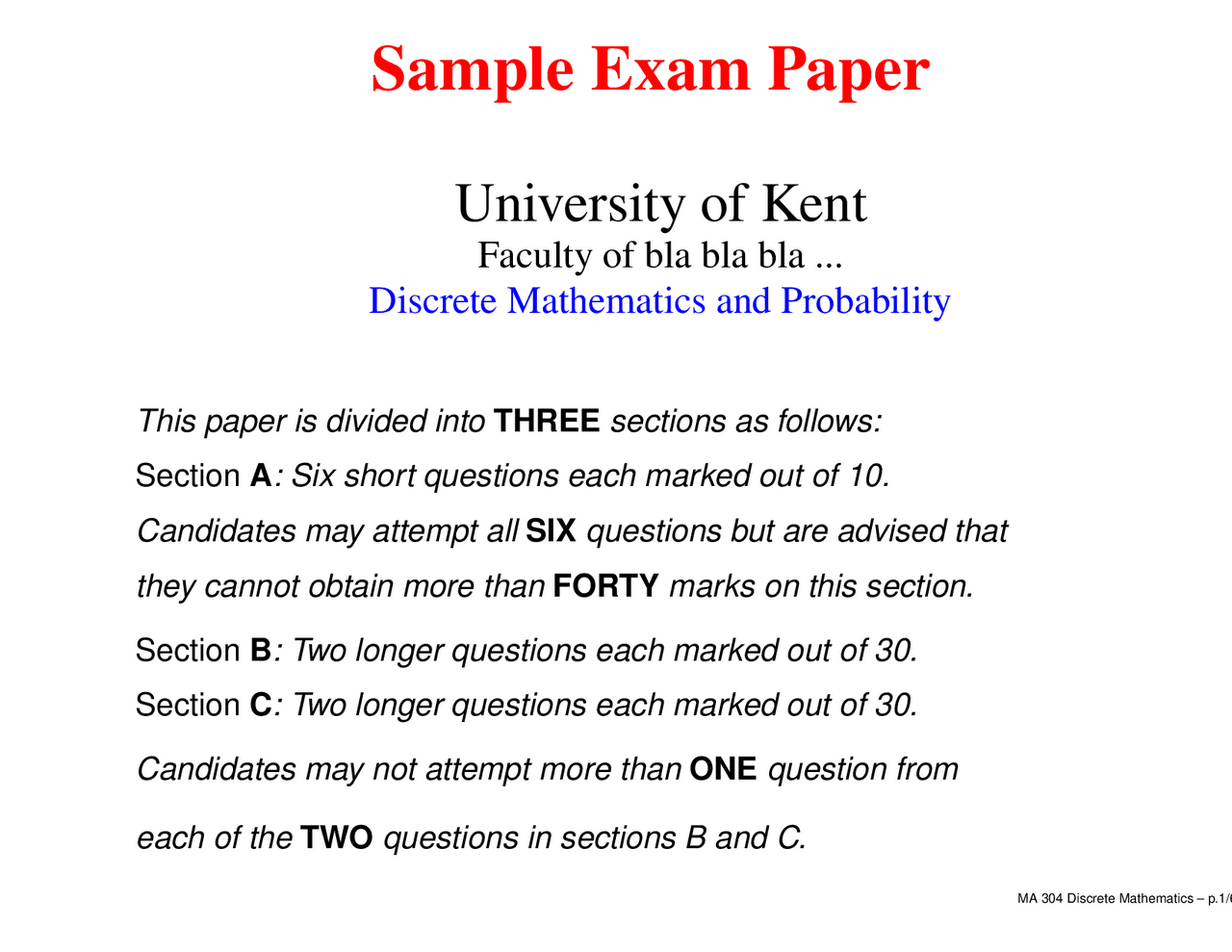 Sample Exam Paper Lecture Notes Discrete Mathematics Docsity