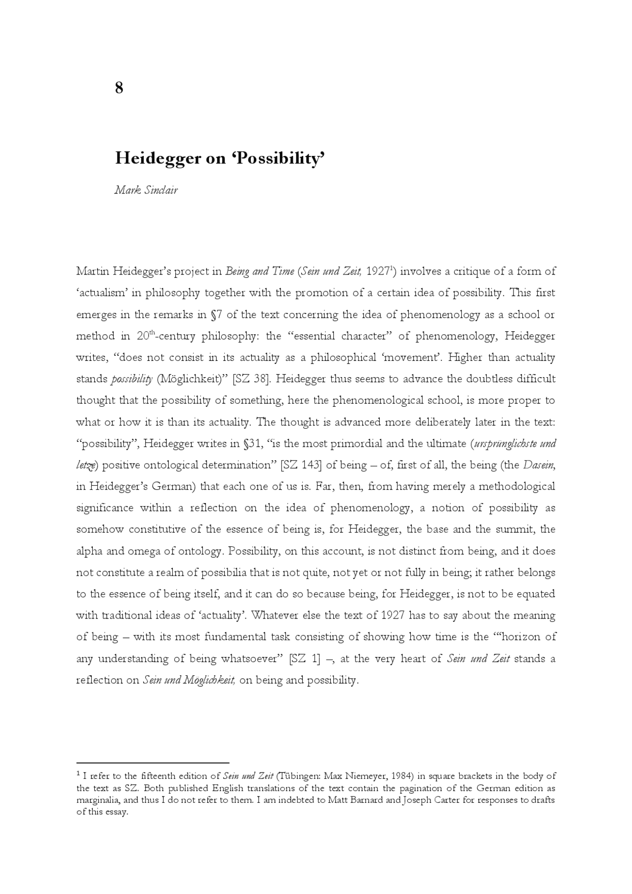 8 Heidegger On Possibility Lecture Notes Philosophy Docsity