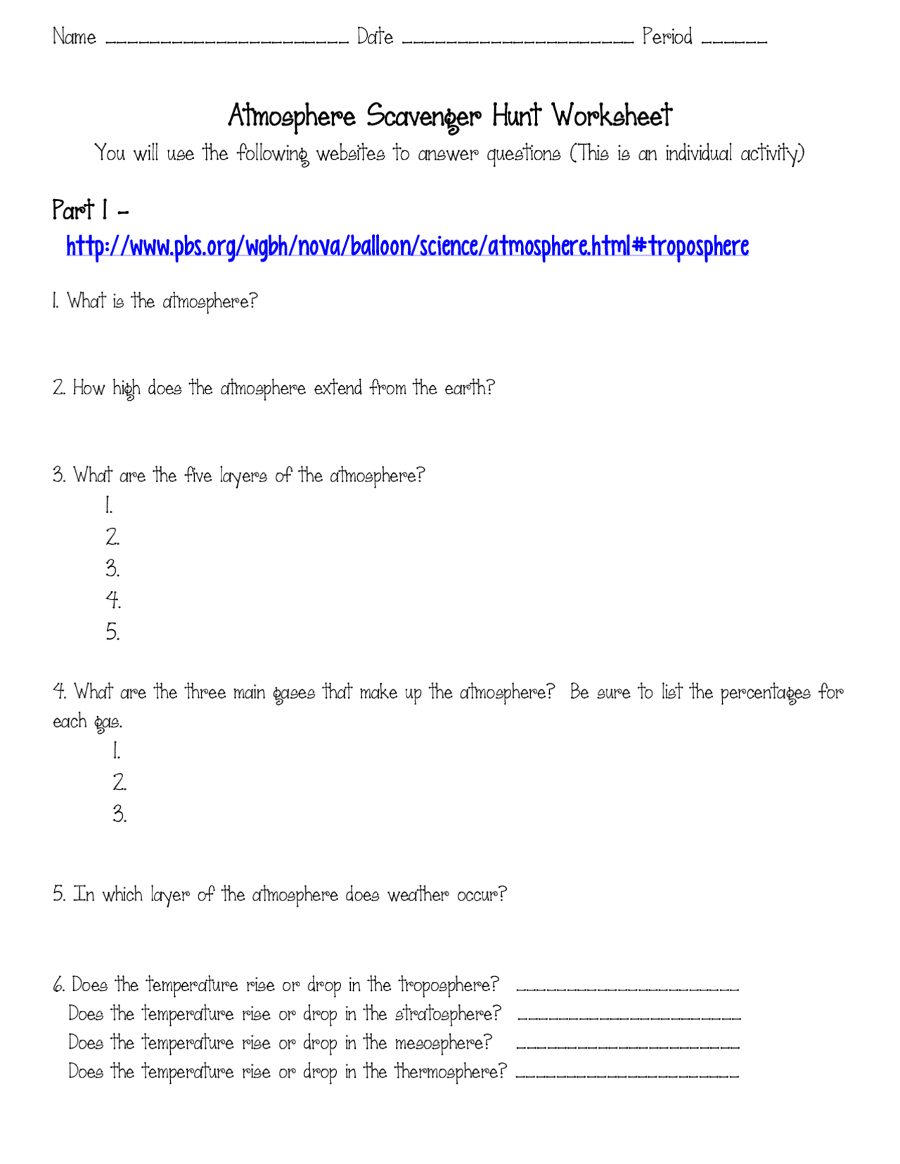 Layers Of The Atmosphere Worksheet Answer Key