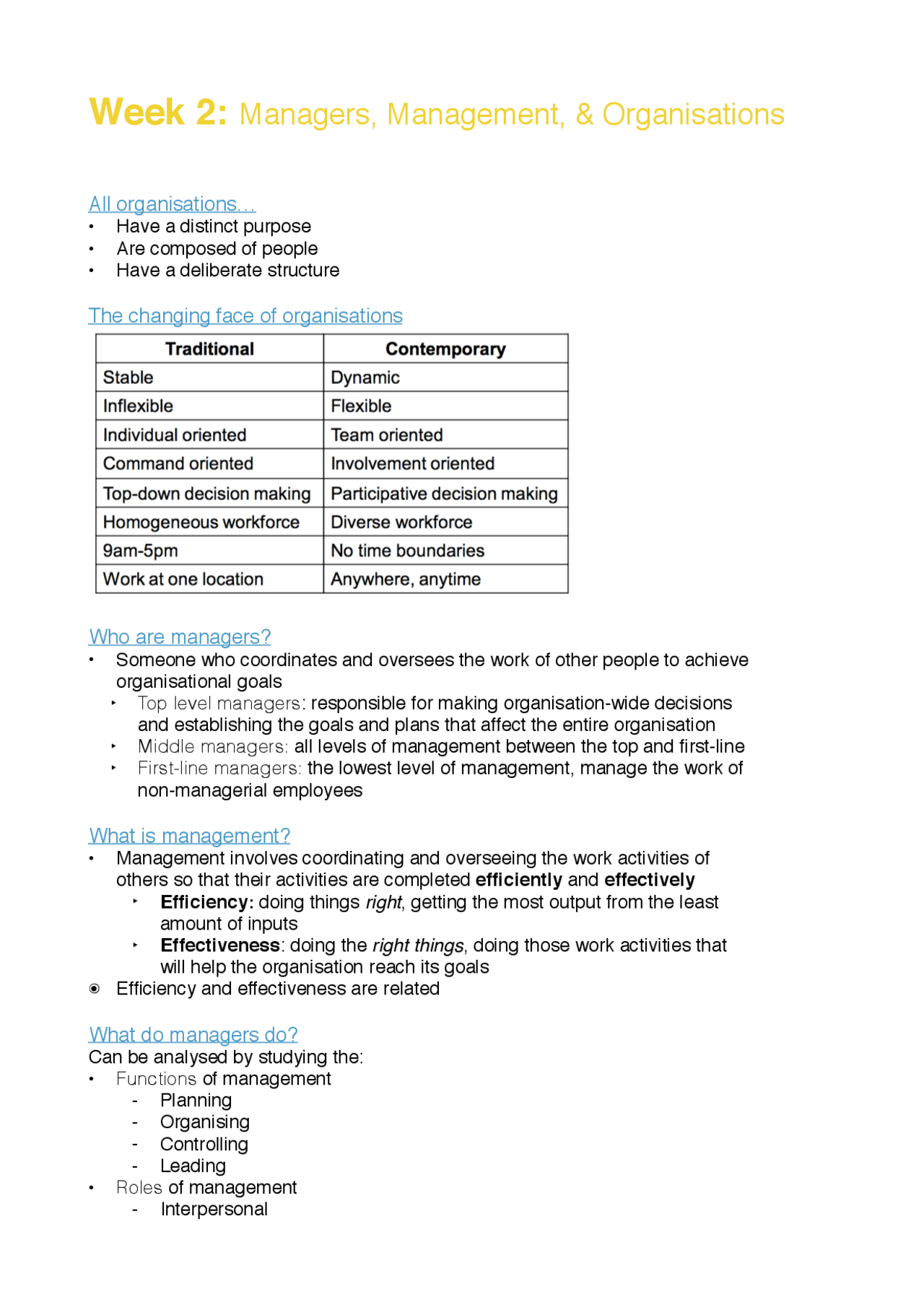 Week 2: Managers, Management, & Organisations | Exercises Managerial ...