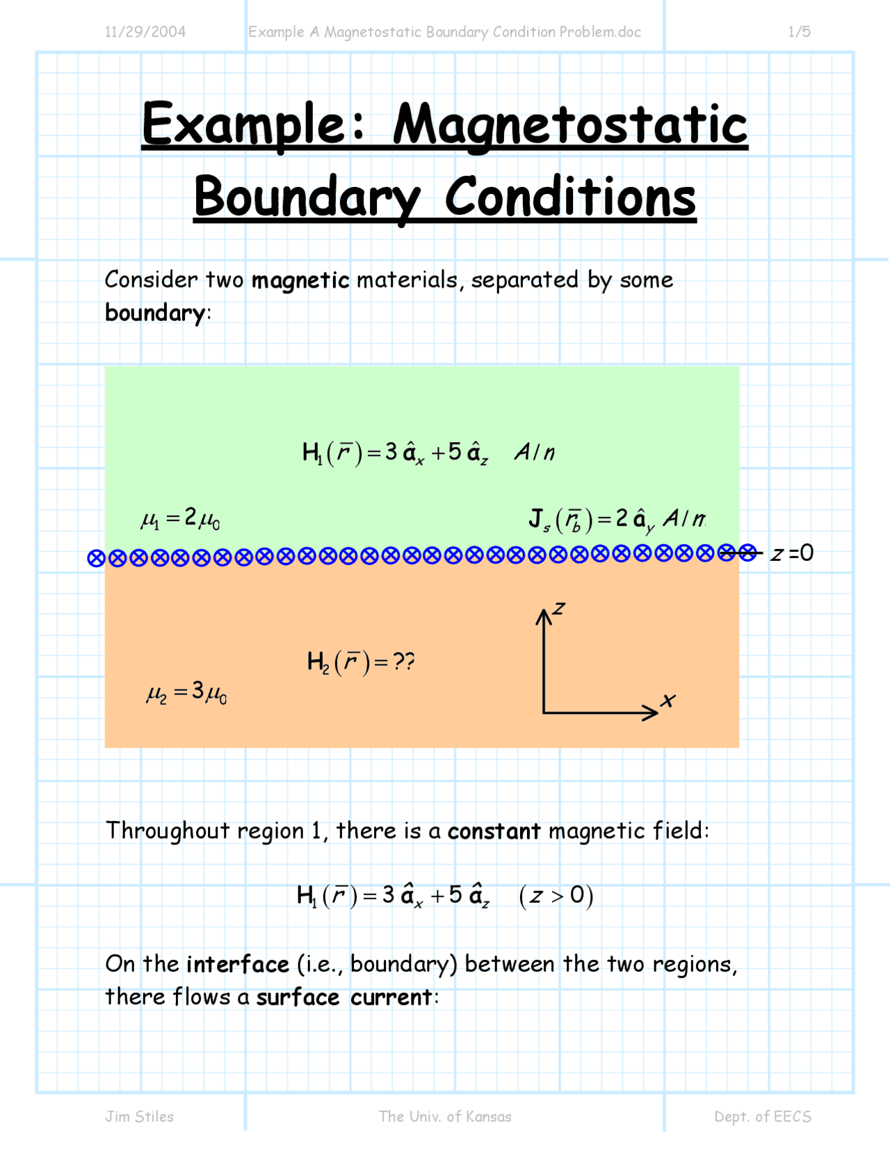 Example: Magnetostatic Boundary Conditions | Study notes Material ...
