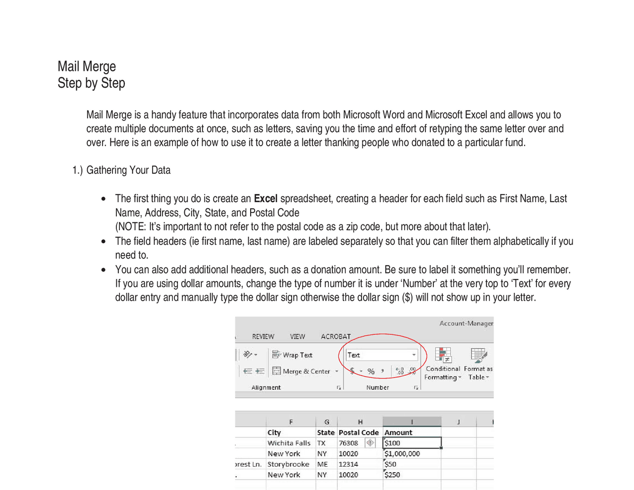 Mail Merge Step By Step Lecture Notes Ms Microsoft Excel Skills Docsity