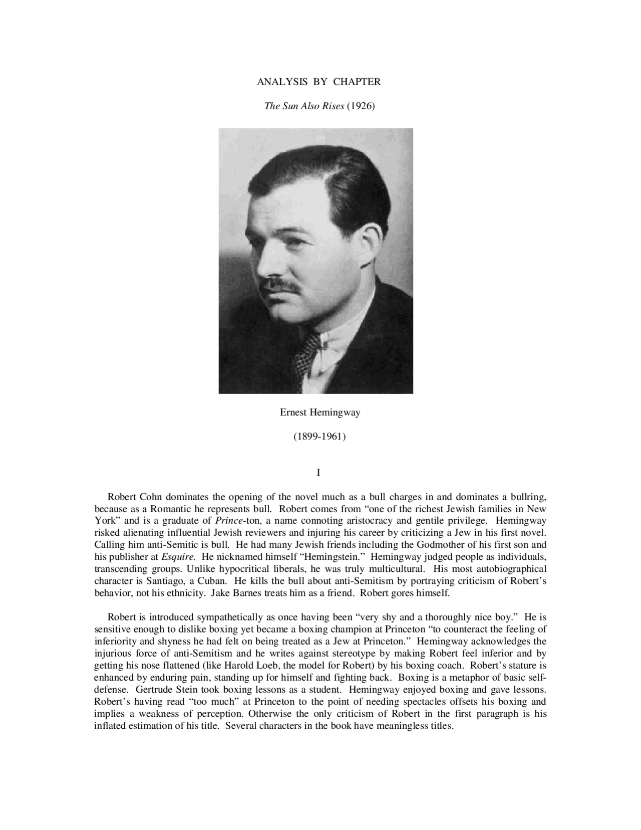 ANALYSIS Hemingway, Ernest The Sun Also Rises (1926 ... | Study notes ...