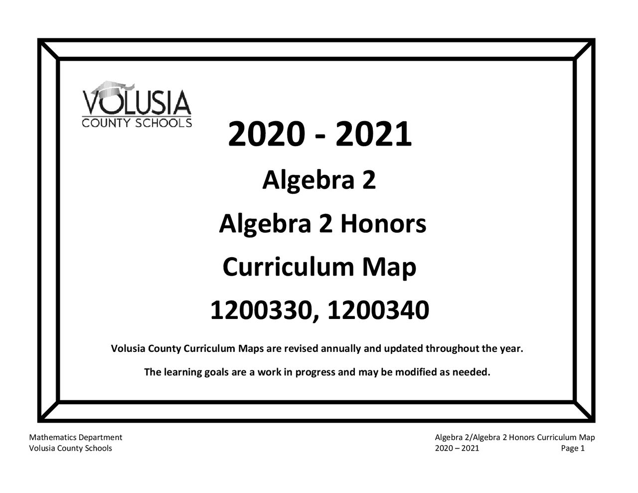 Algebra 2 Algebra 2 Honors Curriculum Map 1200330, 1200340 | Study ...