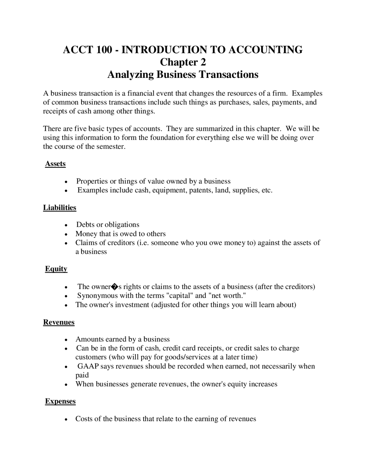ACCT 100 | Study notes Accounting | Docsity