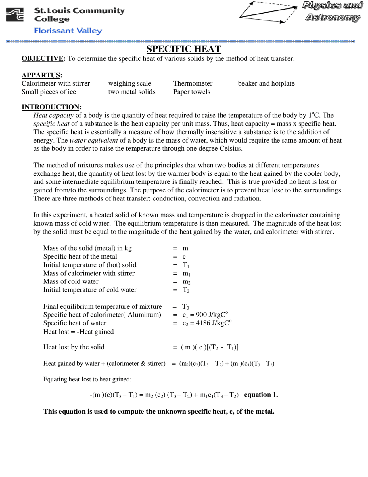 SPECIFIC HEAT | Lecture notes Heat and Mass Transfer - Docsity