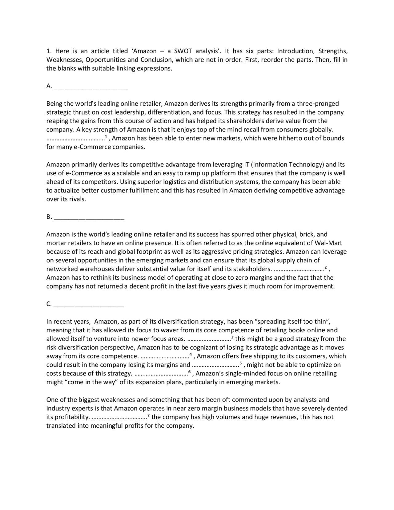 A SWOT analysis'. It has six parts: Introduction, Strengths | Study ...