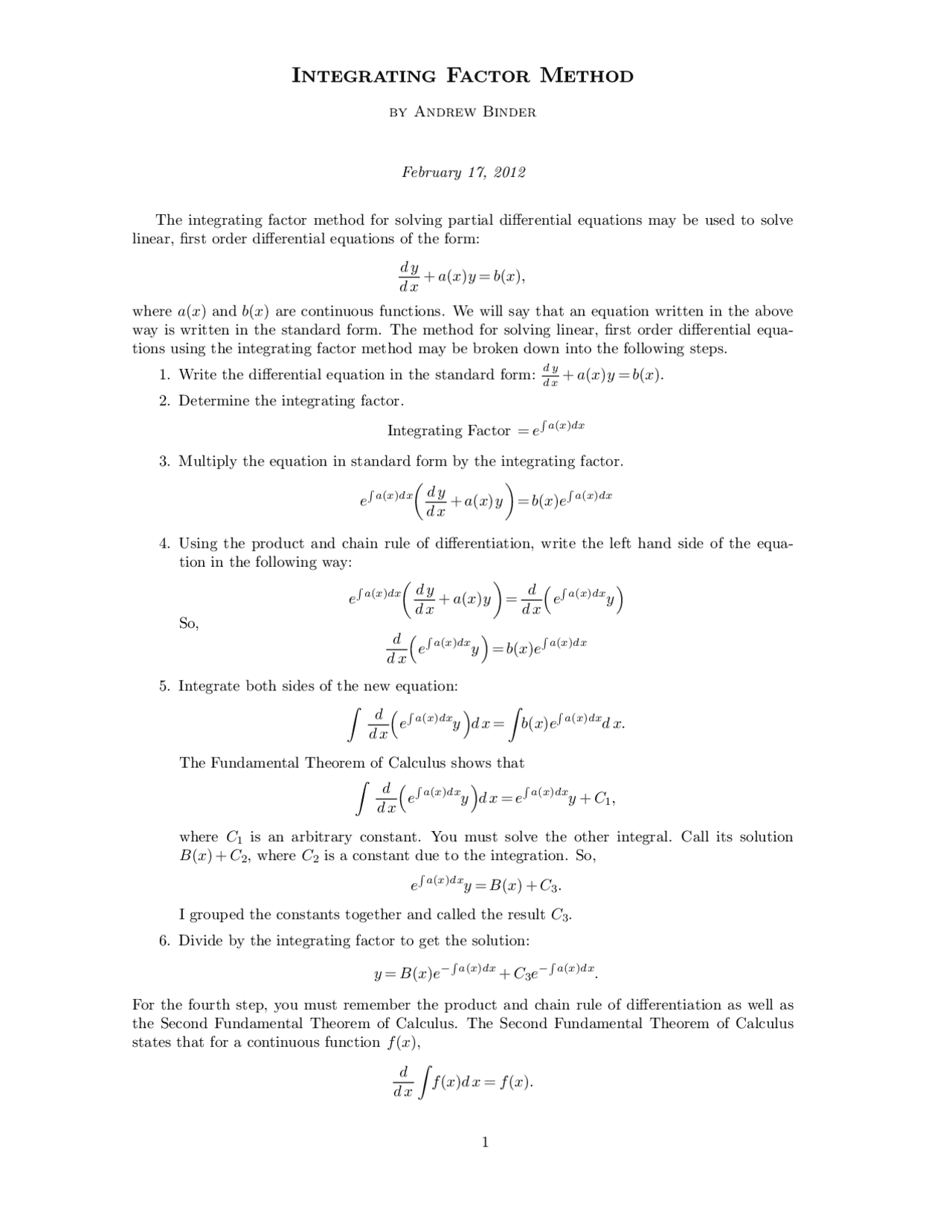 Integrating Factor Method | Exámenes Ecuaciones Diferenciales | Docsity