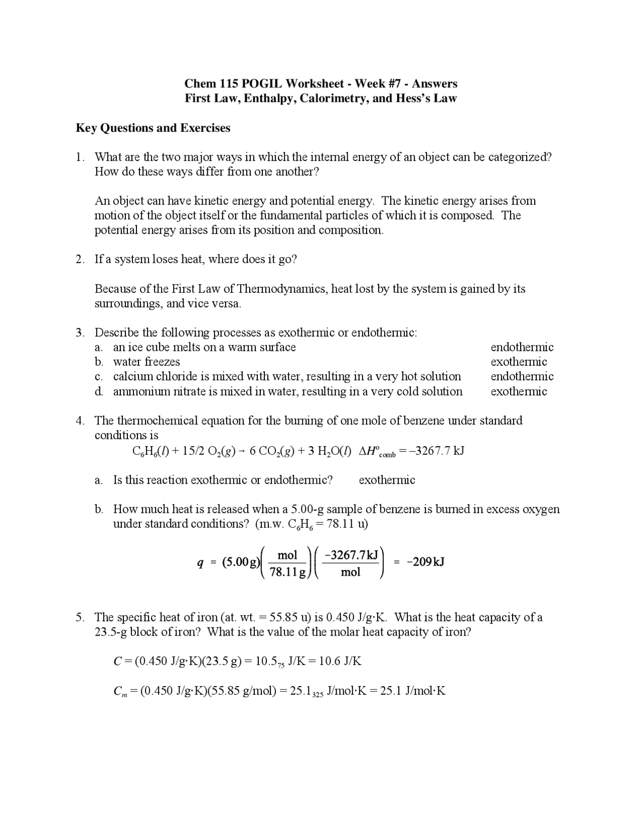 Chem 115 POGIL Worksheet - Week #7 | Summaries Law | Docsity