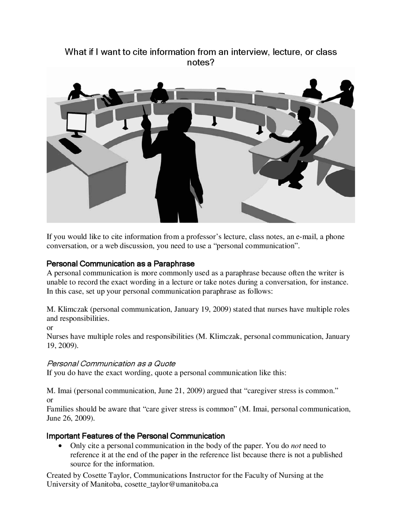 Citing Personal Communications: Interviews, Lectures, and Class Notes ...