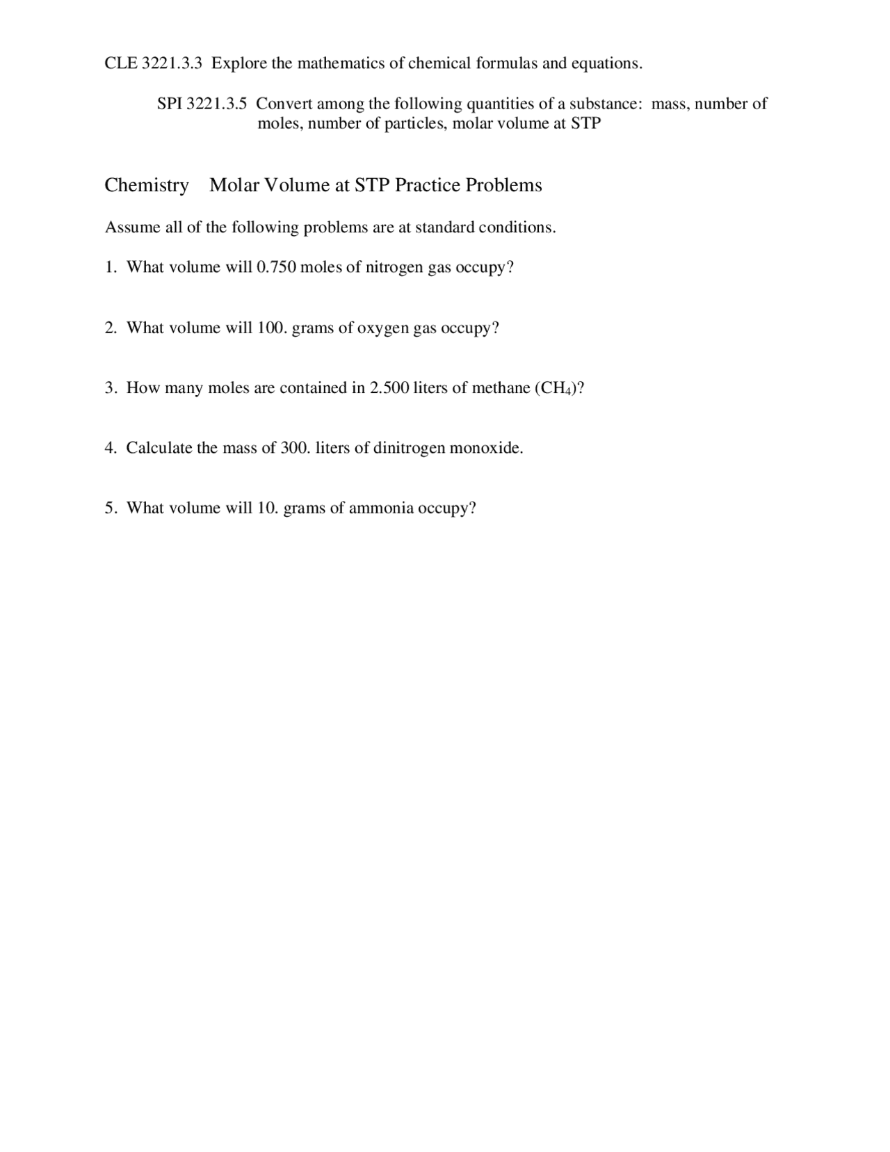 Chemistry Molar Volume at STP Practice Problems | Schemes and Mind Maps ...