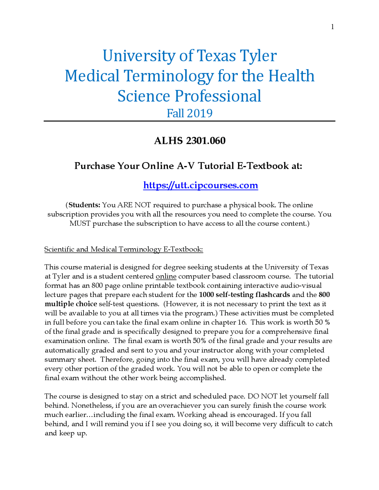 University of Texas Tyler Medical Terminology for the Health ...