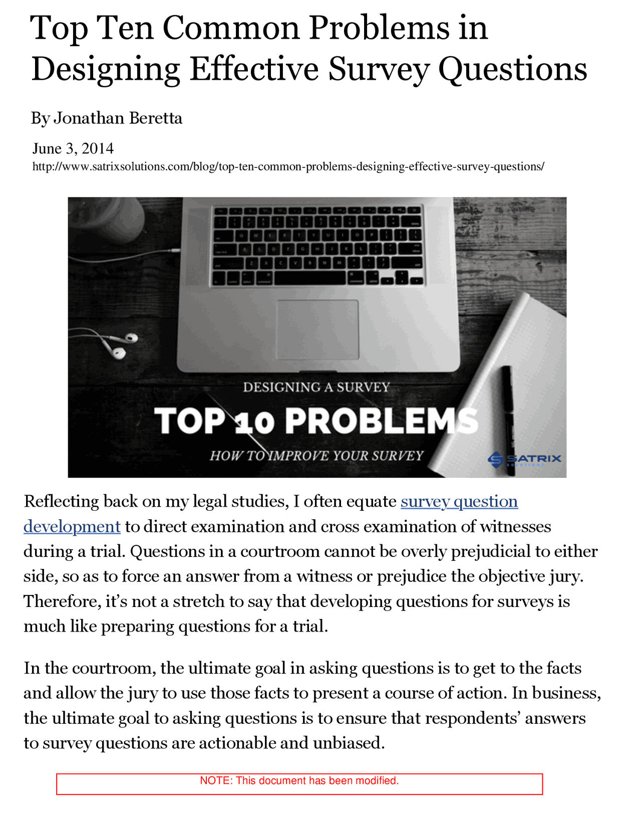 Top 10 Issues in Designing Effective Survey Questions: A Guide for ...