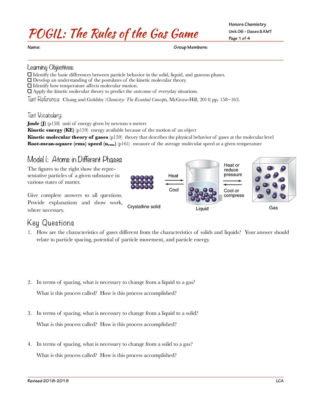 06 POGIL KMT | Lecture notes Chemistry | Docsity