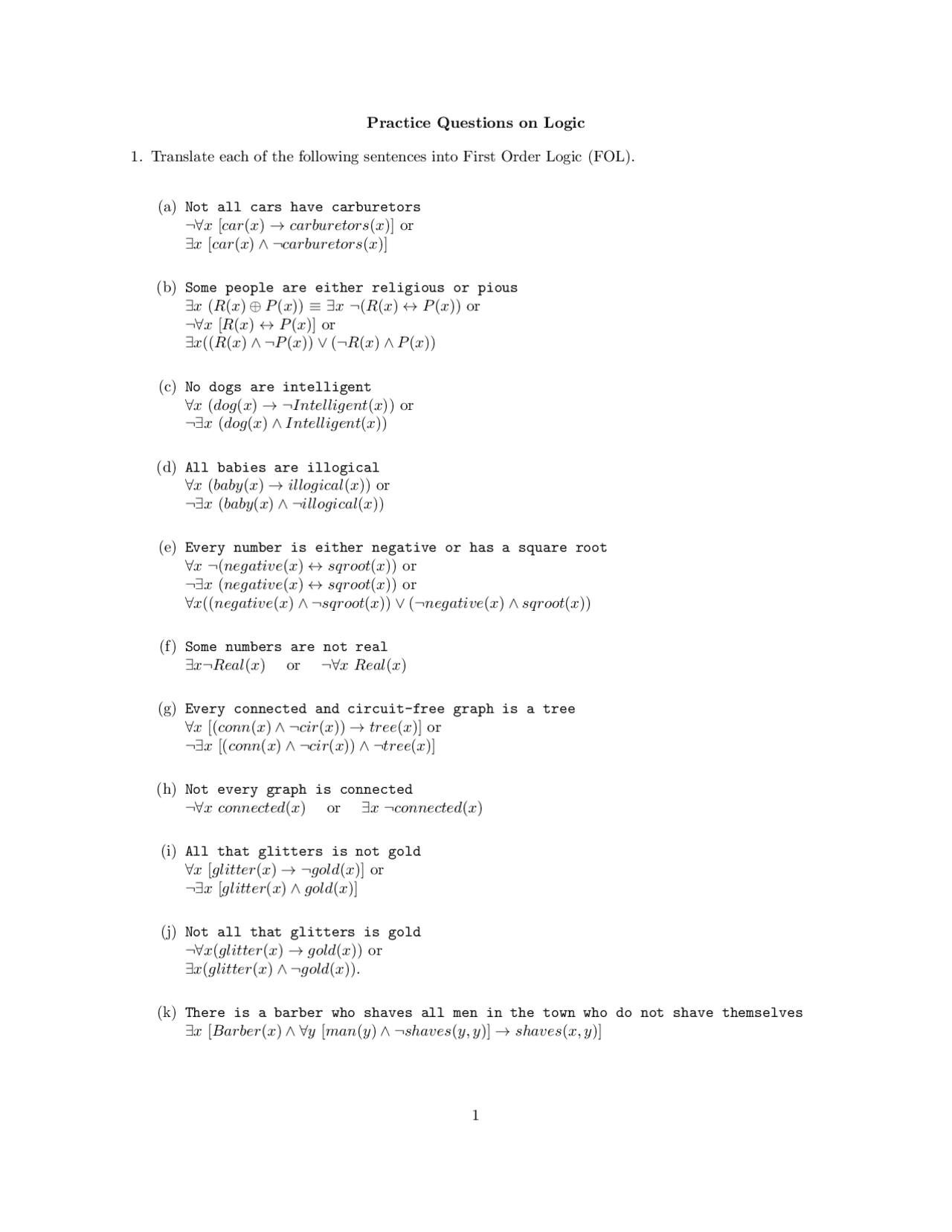 Practice Questions On Logic 1 Translate Each Of The Following