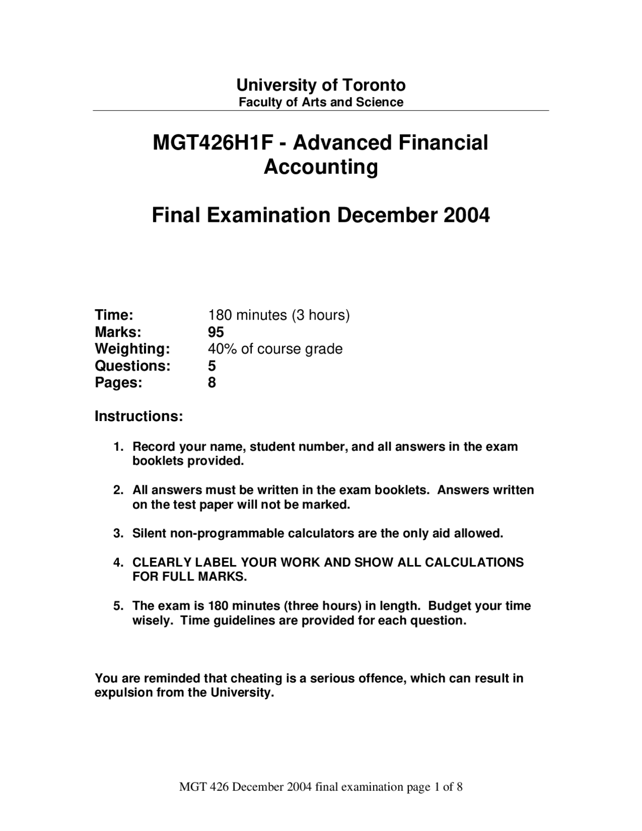 Advanced Financial Accounting Final Examination December ...