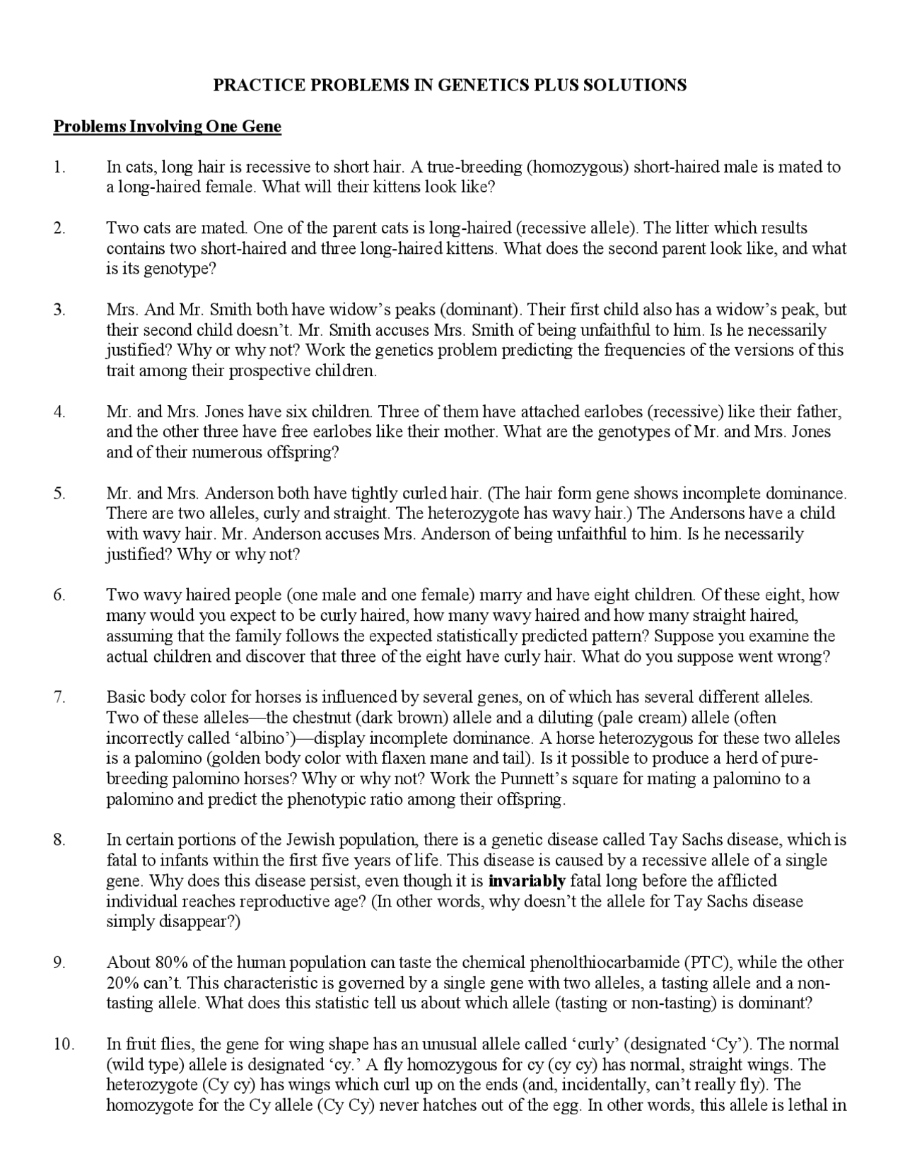 Practice problems in genetics plus solutions | Exercises Genetics | Docsity