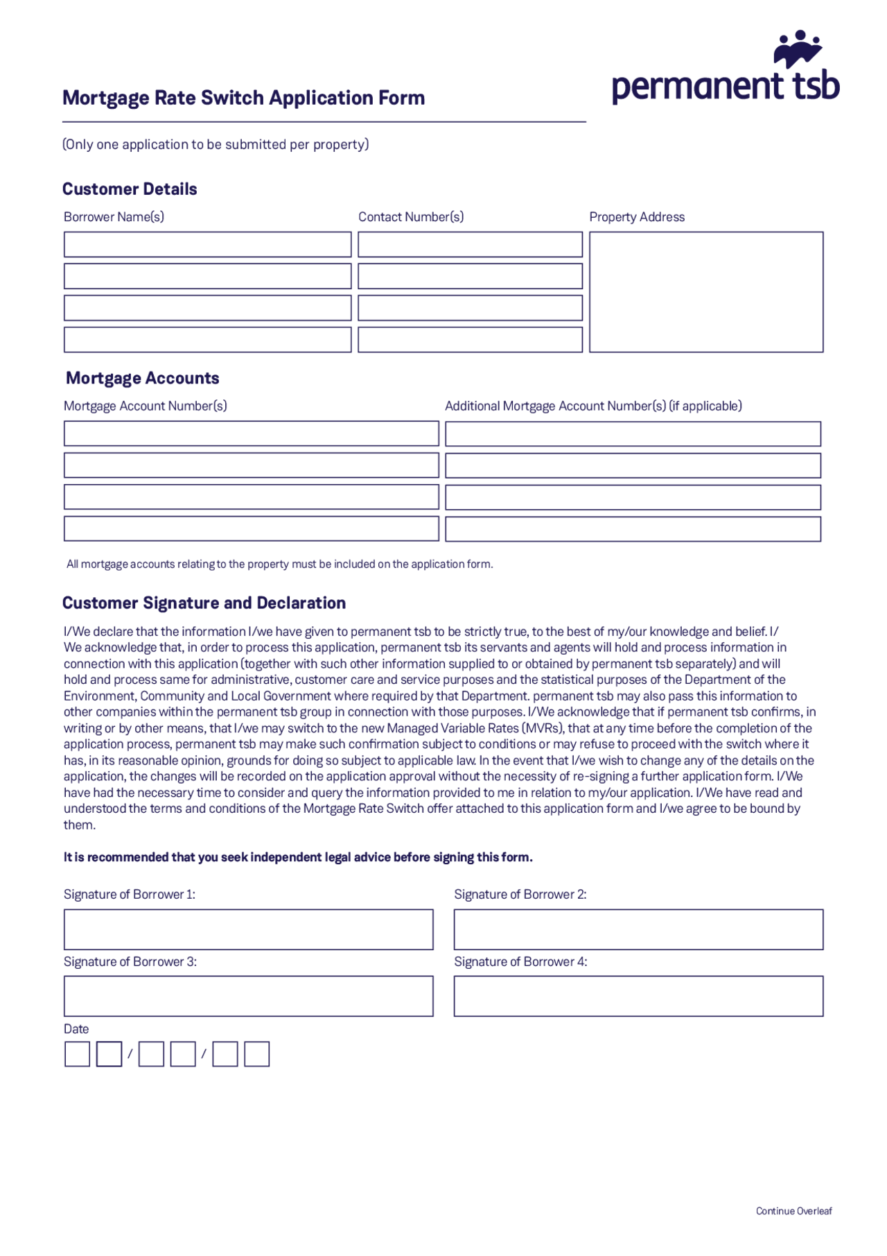 Mortgage Rate Switch Application Form | Schemes and Mind Maps Law | Docsity