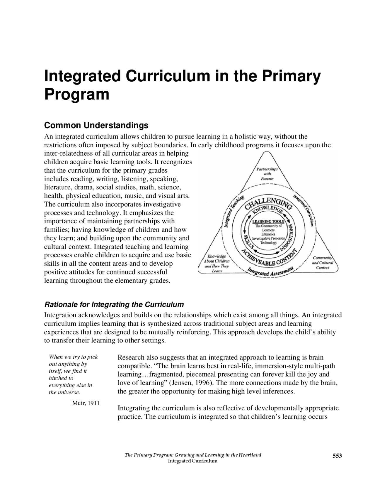 Integrated Curriculum in the Primary Program | Summaries Learning ...