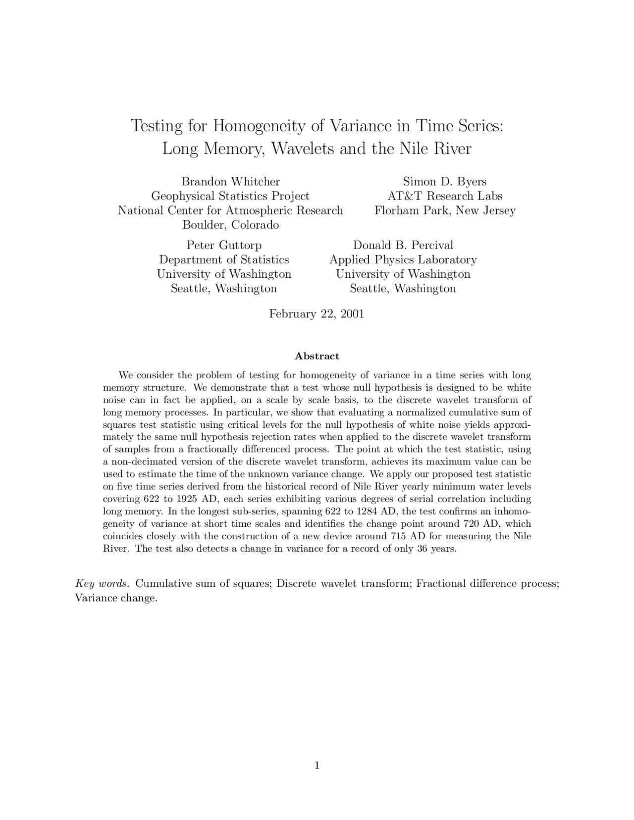Testing for Homogeneity of Variance in Time Series | Slides Statistics ...